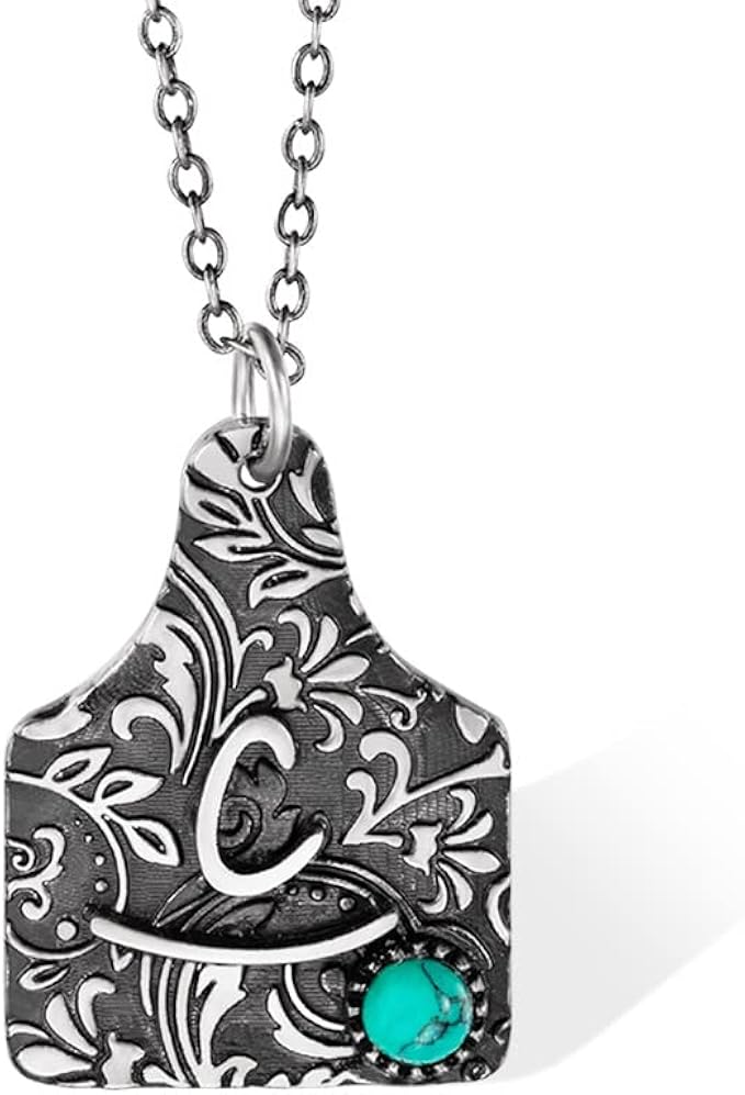 Amazon.com: NICEDREAM Custom Initial Letter Cattle Tag Turquoise ...