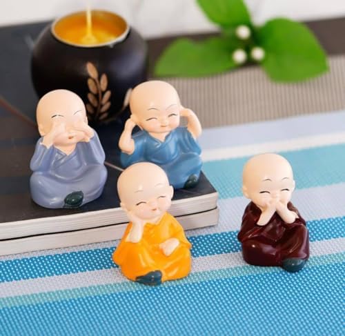Buy FAIRY FIRST® Set of 4 Buddha Monk Statues Miniature Figurines ...