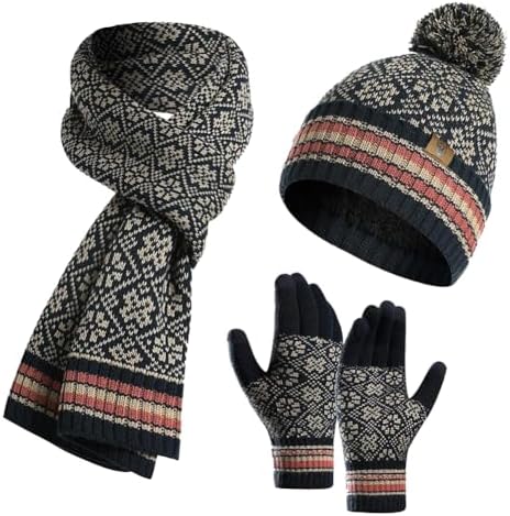 3 in 1 Winter Hats Scarf Set for Women and Men with Touch Screen Glove ...