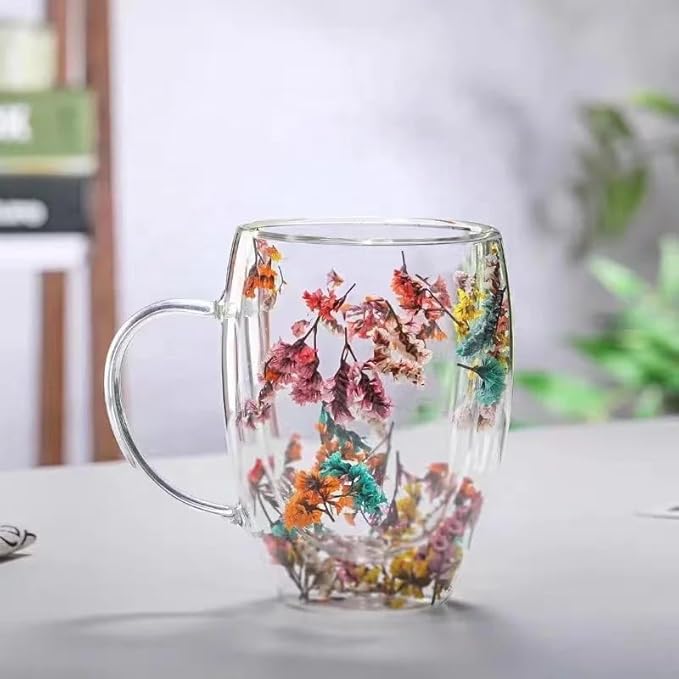 Amazon.com | Amazing Flower Glass Double Wall Glass Coffee Cup with ...