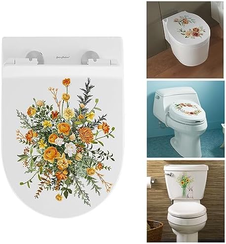 4PCS Handmade Floral Bathroom Toilet Seat Wall Sticker Yellow Pink Hand ...