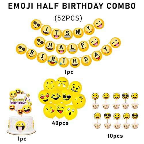 Party Propz Emoji Theme Half Birthday Decoration- Set of 52Pcs, Smiley ...