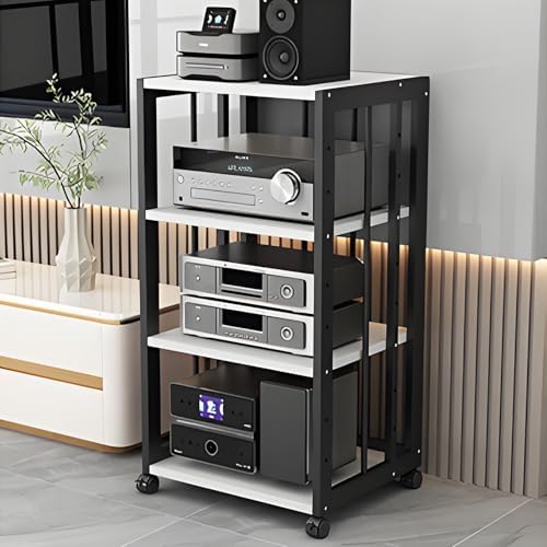 Audio Rack Tower with Wheels - 4 Tier Media Stand and Corner Shelf - AV ...