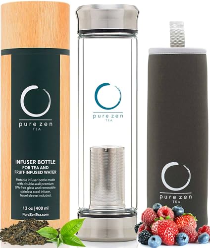 Pure Zen Tea Tumbler with Infuser - Double Wall Glass Travel Tea Mug ...