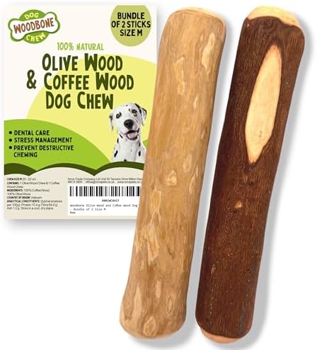 Woodbone Olive Wood and Coffee Wood Dog Chew Toy for Medium Dogs ...