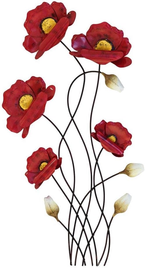New - Contemporary Metal Wall Art Decor Sculpture - Red Poppy Bunch ...