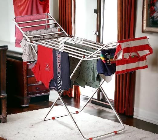 SUNDRY 1Pc 1-Layer Stainless Steel Folding Clothes Rack, Indoor Laundry ...