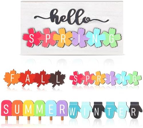Amazon.com: Roowest 5 Pcs Hello Spring Interchangeable Sign Seasonal ...