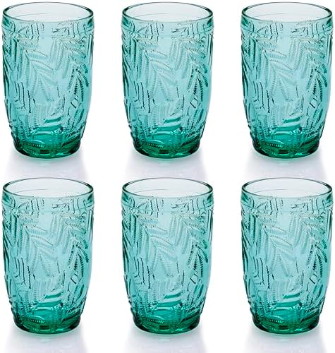 Gala Houseware Vintage Drinking Glasses, Set of 6 Glass Cups,Turquoise ...