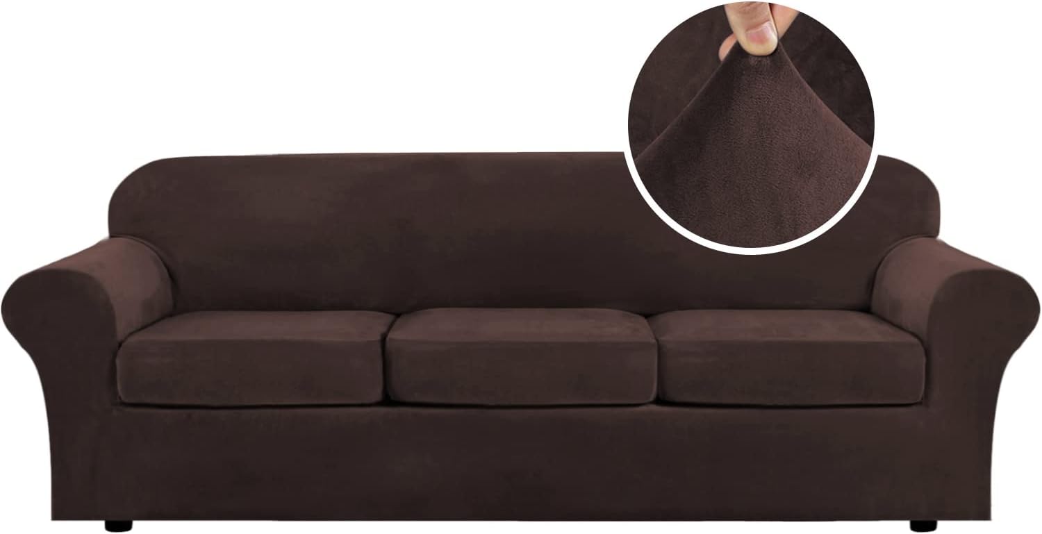 Amazon.com: H.VERSAILTEX Modern Velvet Plush 4 Piece High Stretch Sofa ...