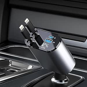 Amazon.co.jp: 2023 New Retractable Car Fast Charger 60w, 4 in 1 Retractable Wire Car Charger ...