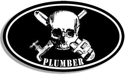 Amazon.com: Black Oval Plumber Skull and Pipe Wrench Sticker Decal ...