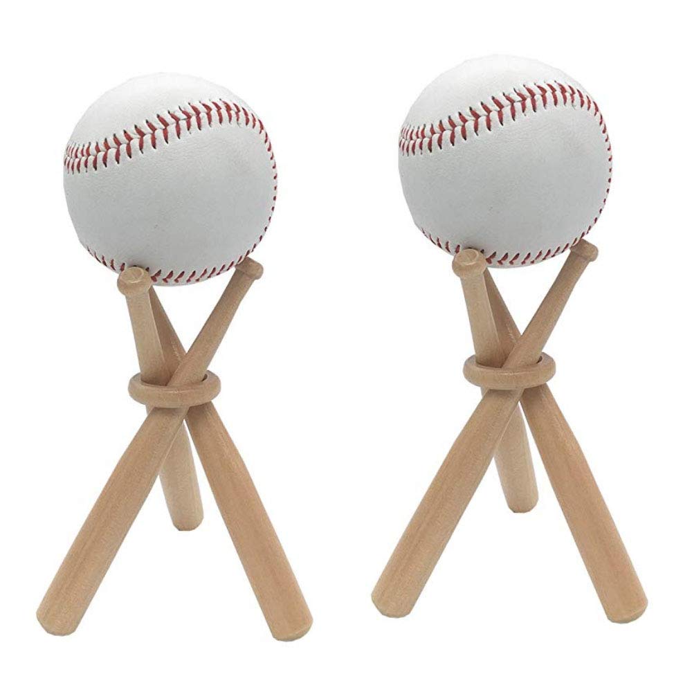 Buy SITAER 2 Pack Baseball Stand Holder Wooden Base Ball Stand Display ...