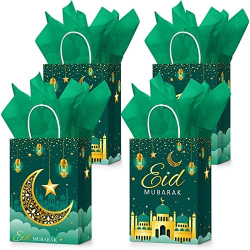 Amazon.com: 16 Sets Eid Mubarak Gift Bags with Tissue Paper, Ramadan ...