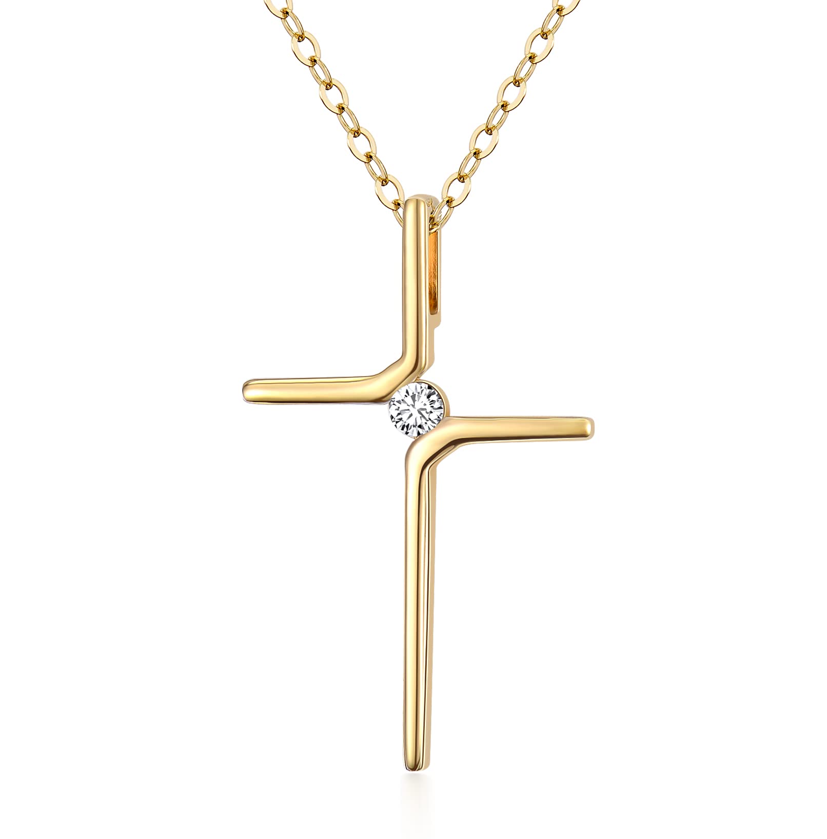 Amazon.com: 14k Real Gold Cross Necklace for Womens, Simple Yellow Gold ...