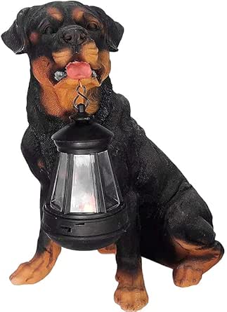 Rottweiler Family Outdoor Statue with Solar Lights, Home Garden ...