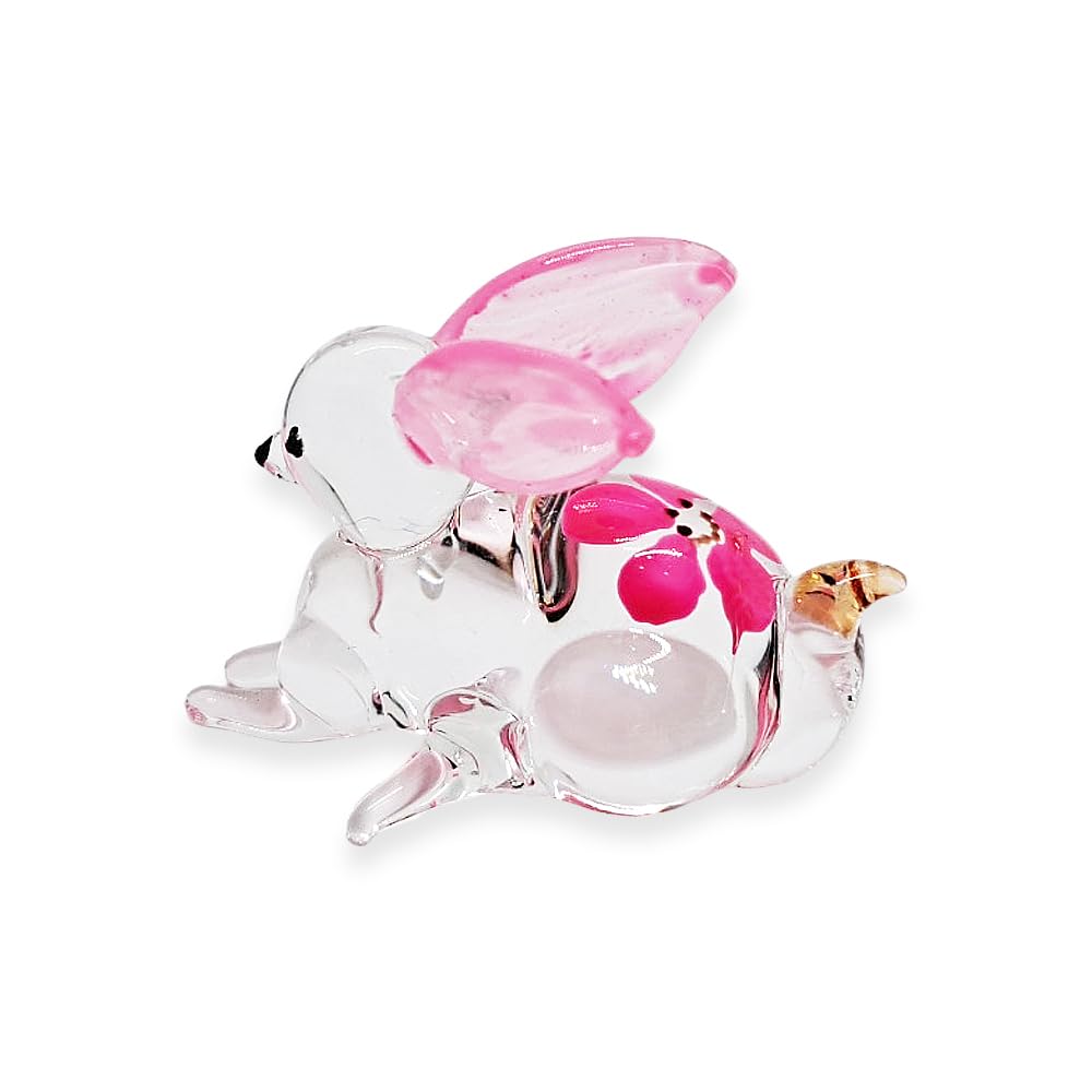 Amazon.com: WitnyStore Tiny 1¼" Long Clear Rabbit Figurine Pink Flower ...