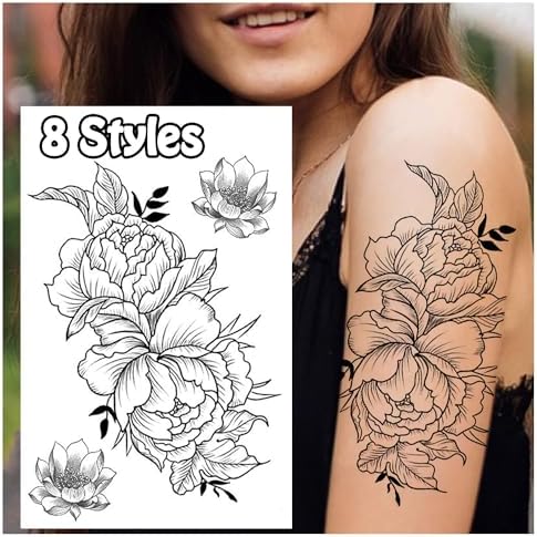 Amazon.com : Cerlaza Temporary Tattoos for Women Adults, Fake Flower Tatuajes Temporales Semi ...