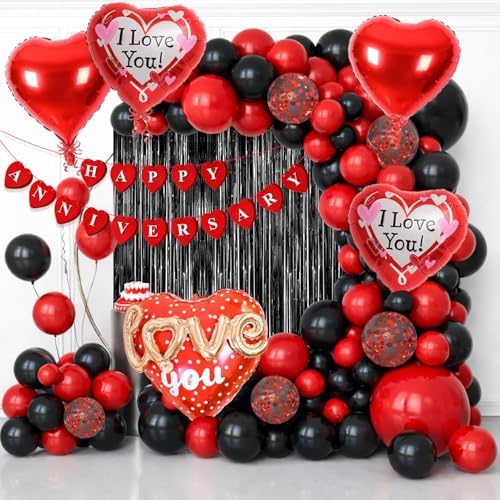Rozi Decoration Red & Black Happy Anniversary Backdrop Decoration Combo ...