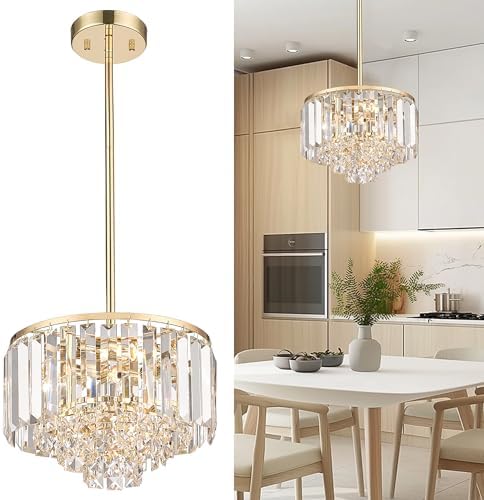 Cargifak Polished Gold Chandelier, 4-Tier Crystal Pendant Light ...