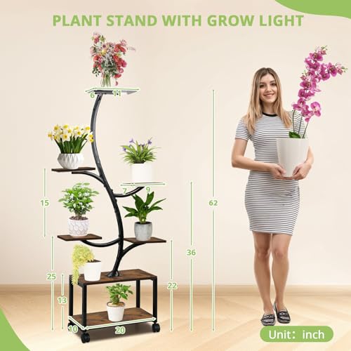 Plant Stand Indoor with Grow Lights, 62" Plant Stand Idoor with Locking ...