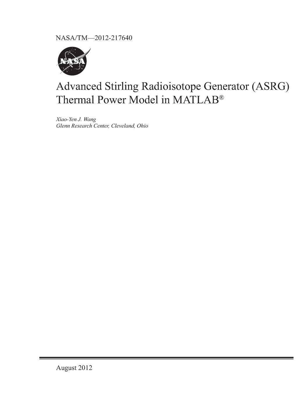 Advanced Stirling Radioisotope Generator Asrg Thermal Power Model In ...