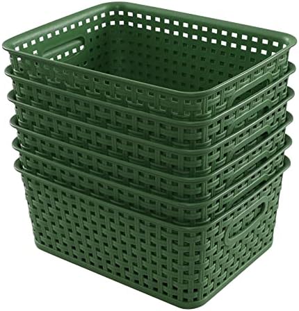 Amazon.com: Sadstory Deep Green Plastic Woven Storage Basket, Plastic ...