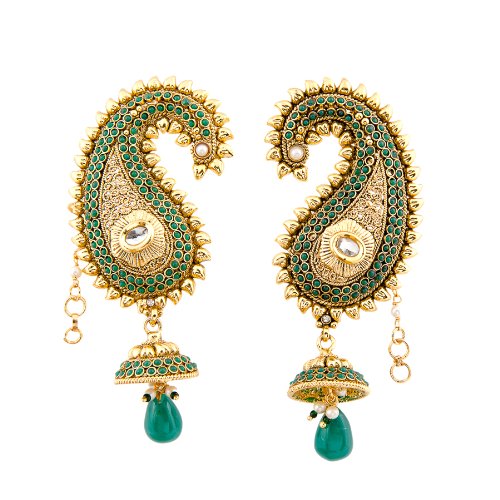 Habors Gold Plated Green Paisley Kanphool Jhumki Earrings for Women ...