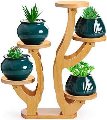 Amazon.com : ohohFLOWER Bamboo Plant Stand for Indoor, Small Table Top ...