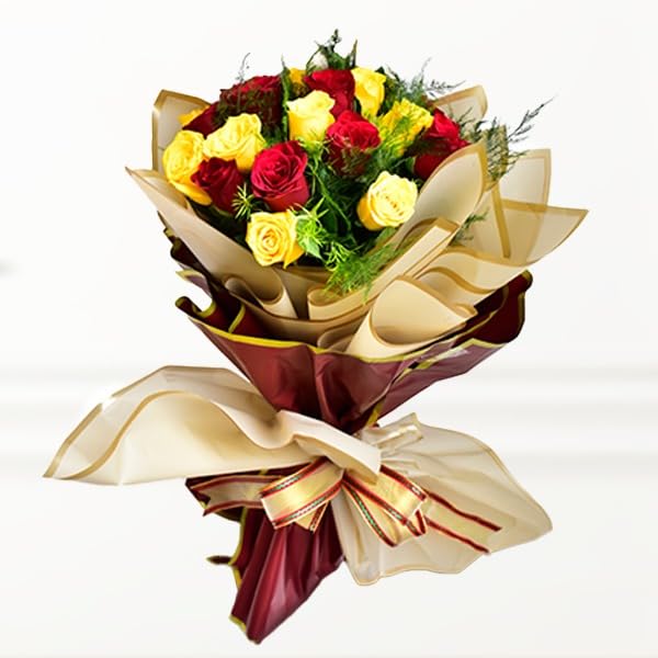 Farmerica Fresh Red and Yellow Rose Flower Bouquet – 20 Long-Stem Roses ...