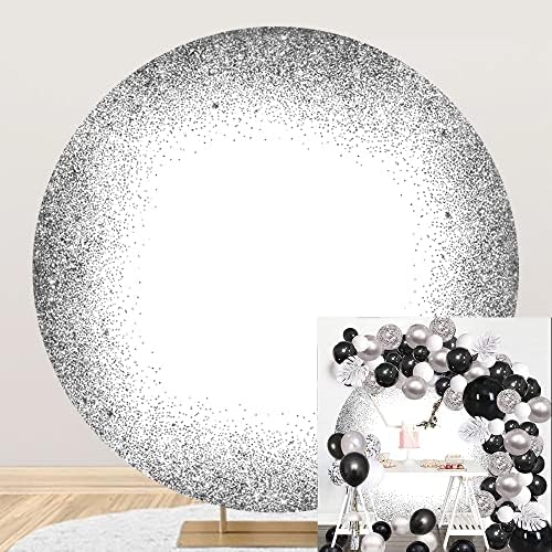 Amazon.com : OERJU White Silver Round Backdrop Cover Polyester Silver ...