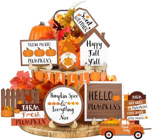 Amazon.com : 20 Pcs Fall Tiered Tray Decor Thanksgiving Pumpkin Gnome ...