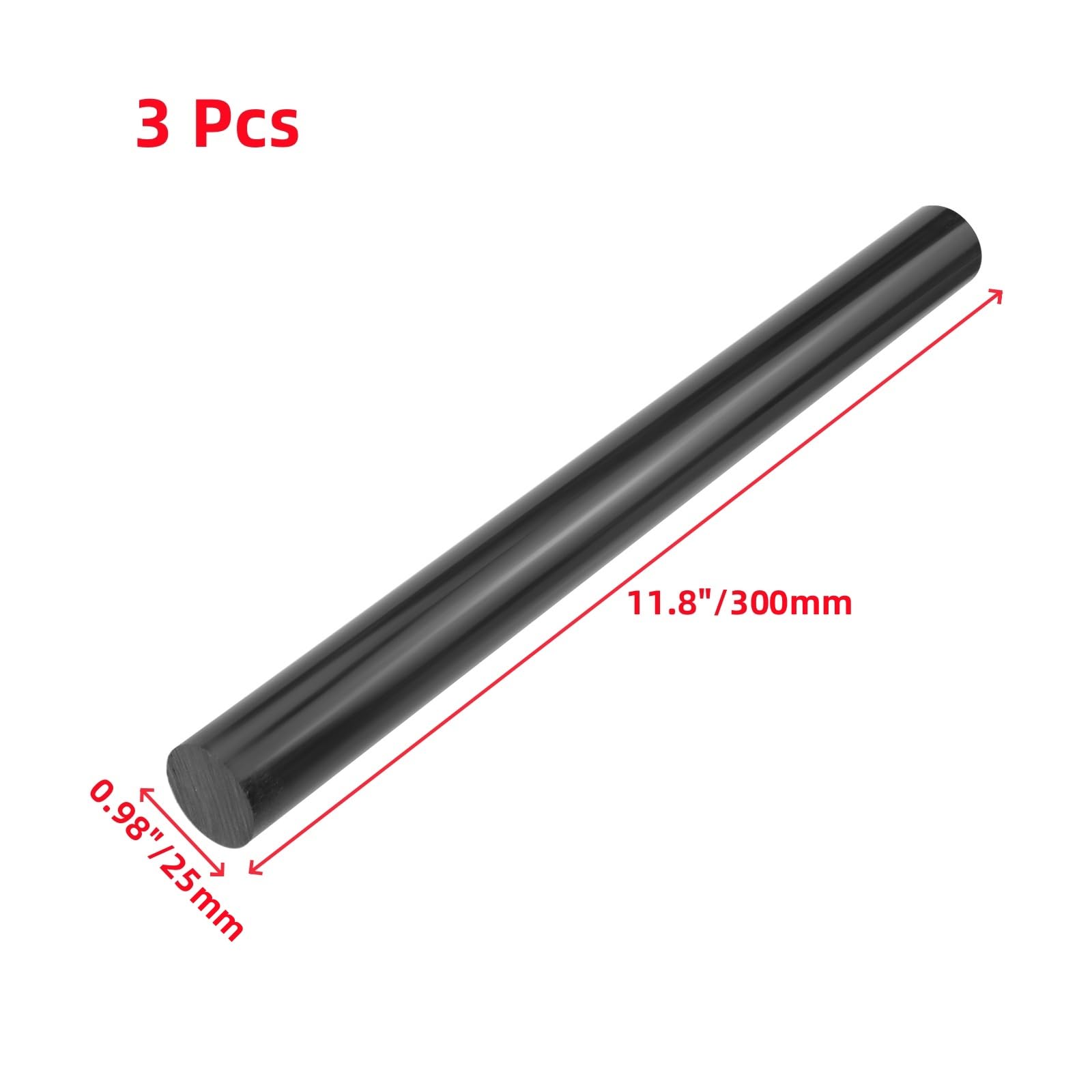 Snapklik.com : 3 Pcs 1 Inch X 12 Inch Black Round Acetal Copolymer Rods ...