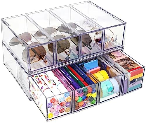 Desk Organizer with 8 Drawers, FODIENS 2 Packs Stackable Desktop ...