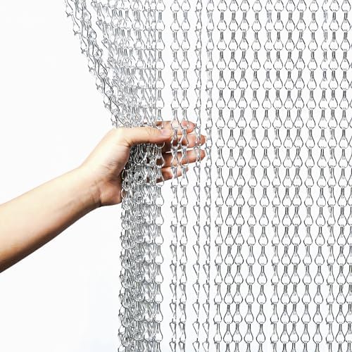 Gluwoer Aluminium Chain Curtain 90 x 200cm Metal Door Fly Screens ...
