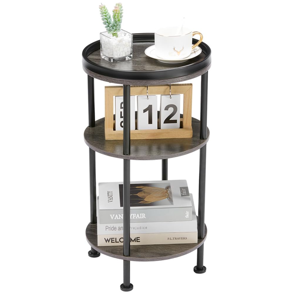 Amazon.com: Grey Modern 3-Tier Round Accent Table - Slim Corner Table ...