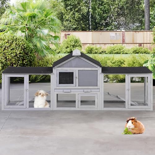 Amazon.com: COZIWOW 82inches Extra Large Wood Rabbit Hutch Outdoor Easy ...