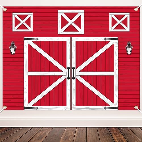 Amazon.com : Tranqun 7 x 5 Feet Red Barn Door Backdrop Fall Farm Party ...
