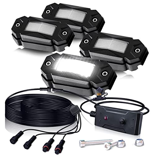 BLIAUTO LED Rock Lights White Kits 4PCS with Switch Harness for Jeep Offroad Truck RZR Auto Boat ...