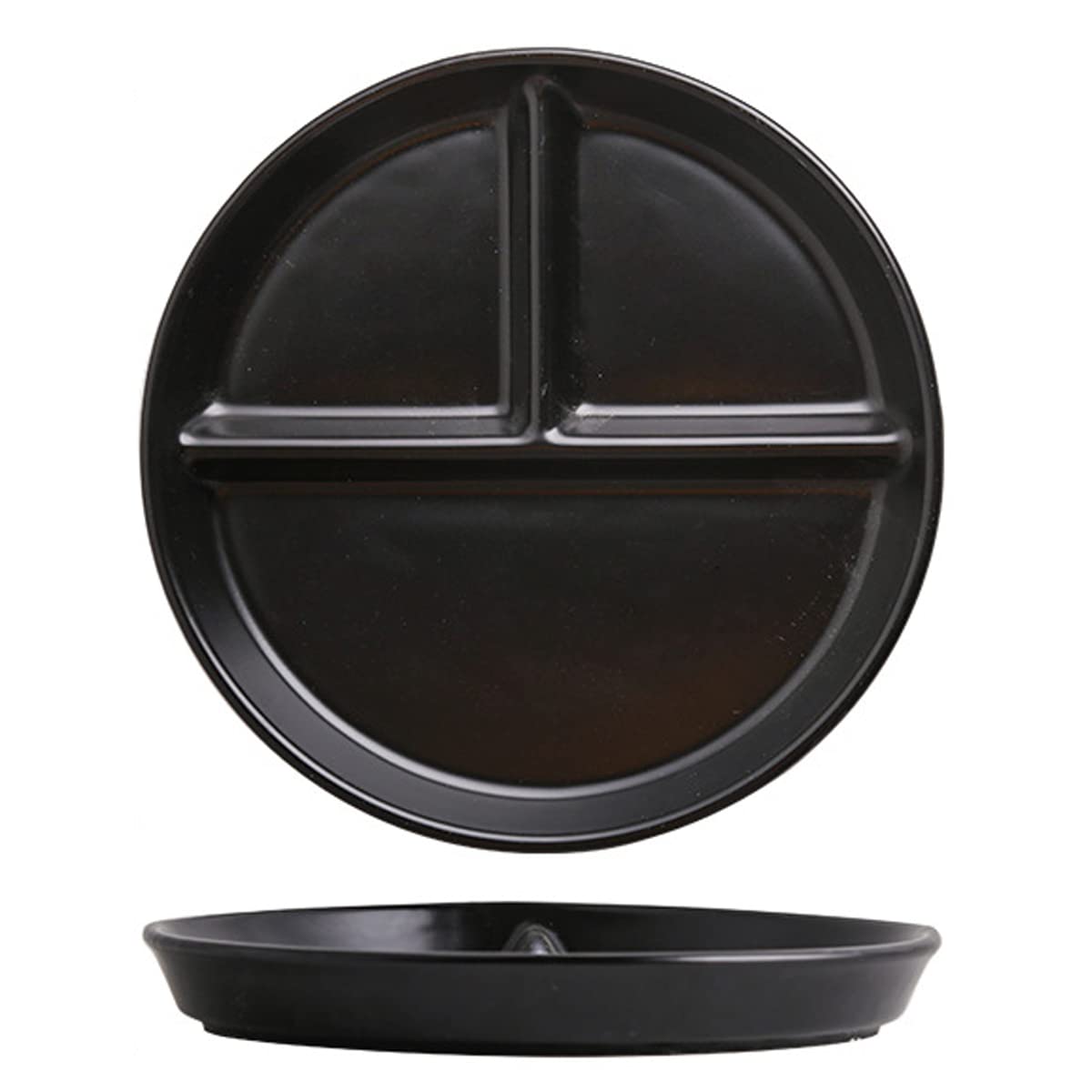 Snapklik.com : 8 Inch Black Ceramic Divided Dinner Plates For Adults,2 ...