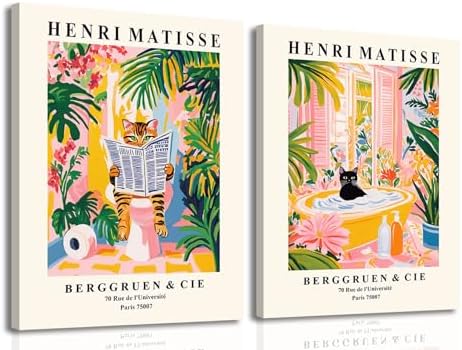 Amazon.com: Funny Henri Matisse Bathroom Wall Art Whimsical Black Cat ...