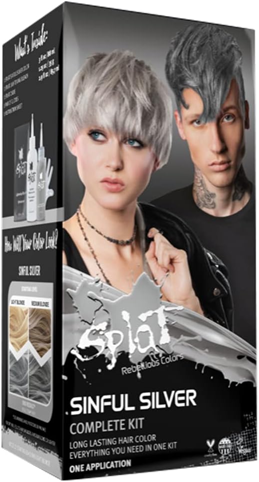 SPLAT Silver Hair Dye Kit – Semi Permanent Colour Lasts Up to 30 Washes ...