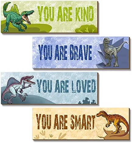 Amazon.com: 4 Pieces Dinosaur Wall Art Boys Girl Room Wall Decor ...