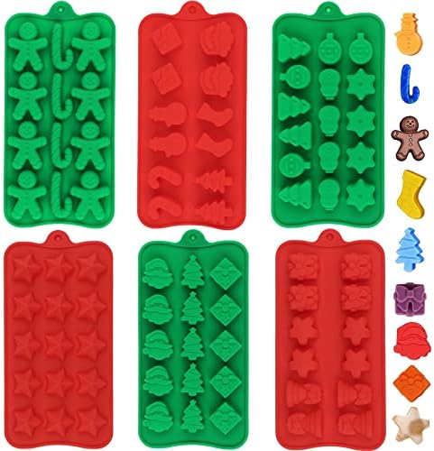 Amazon.com: Silicone Chocolate Candy Molds - Set of 6 Christmas Shapes for Baking Jelly Soap ...