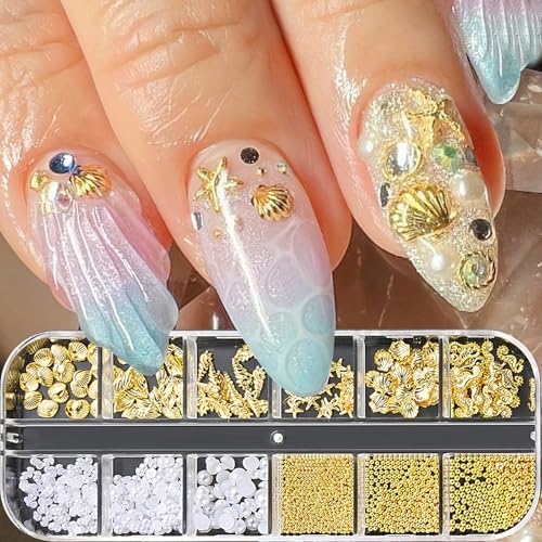 Amazon.com: Gold Nail Charms, 2Boxes Gold Star Ocean Nail Gems Charms, Metal Small Star Moon ...