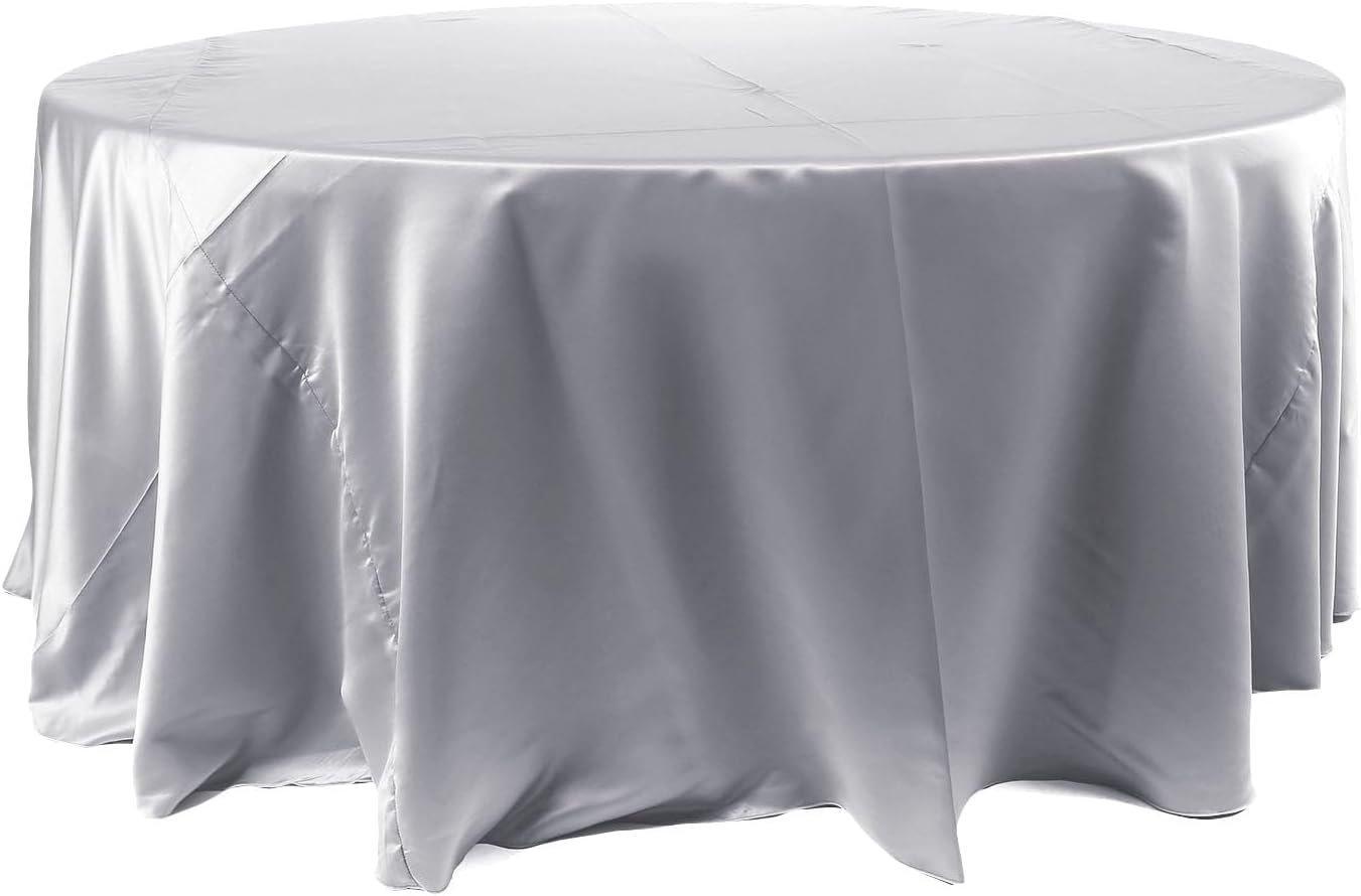 Amazon.com: BalsaCircle 120 inch Silver Satin Round Tablecloth Table ...