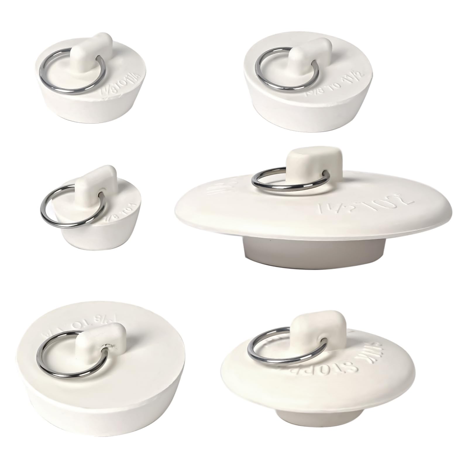 Amazon.com: 6 Sizes of Sink Stoppers, Bathtub Drain Stopper with Ring ...