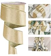 Amazon.com: HUIHUANG Champagne Wired Ribbon 2-1/2", Glitter Diamond ...