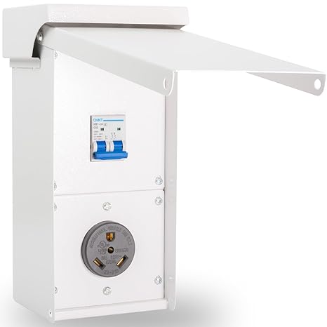 30 Amp RV Power Outlet Box, with 32A 2 Pole Breaker, Pre-Wired, NEMA-3R ...