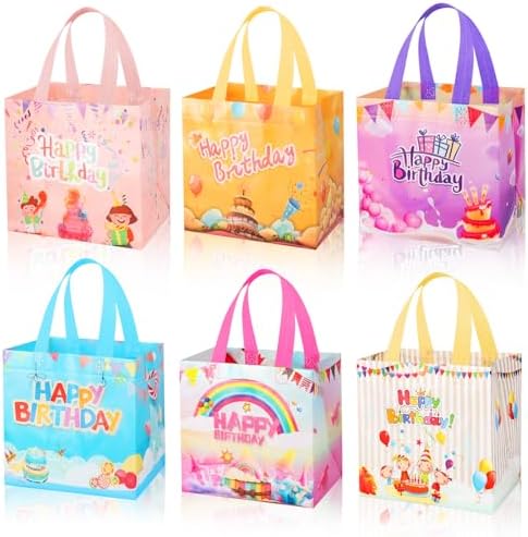Amazon.com: Lanfixilly 6Pcs Happy Birthday Gift Bags, Waterproof ...